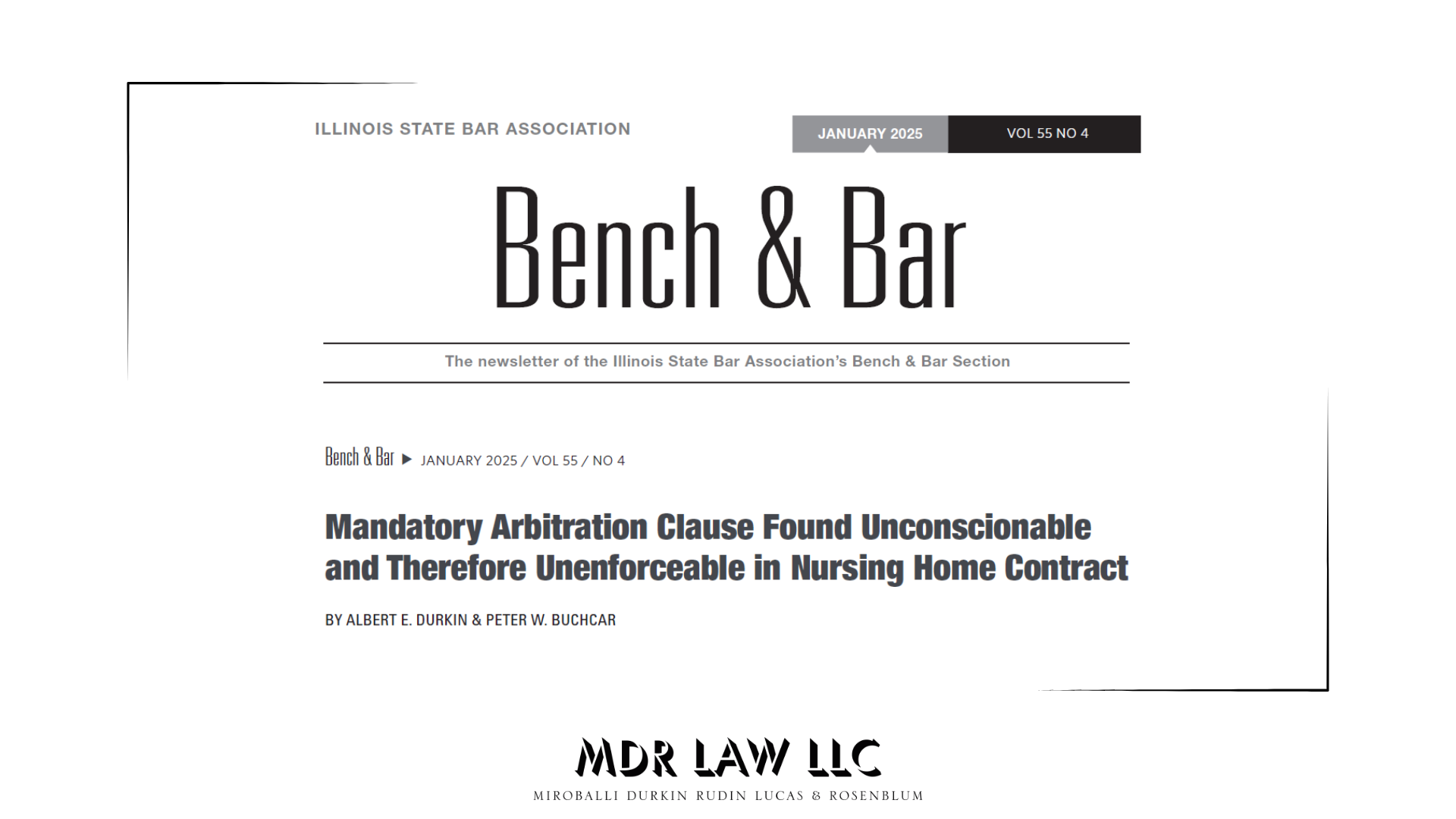See our Article in the ISBA Bench & Bar Newsletter | MDR LAW LLC